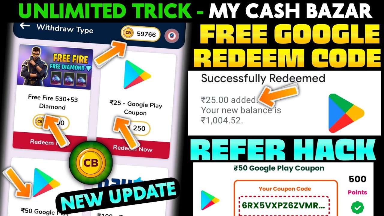 Cash Bazaar App Unlimited Trick | Free Redeem Code | How to Get Free ...