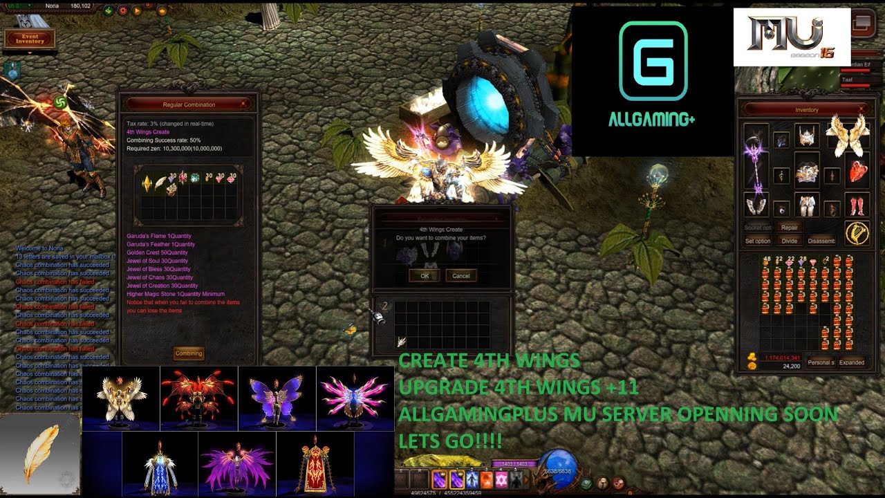 MUONLINE - CREATE 4TH WINGS UPGRADE+11 ALLGAMINGPLUS MU SERVER ...