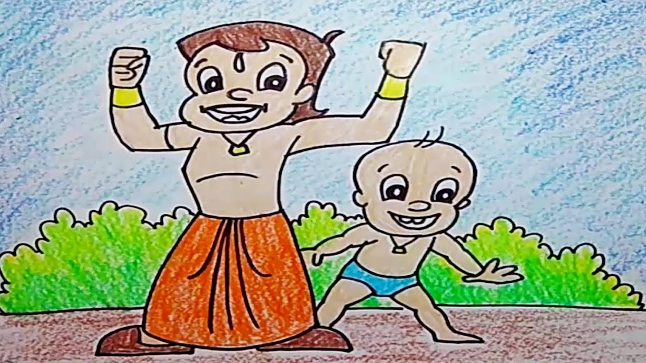 How to Draw Chota Bheem & Raju with Crayons colour | Drawing for ...