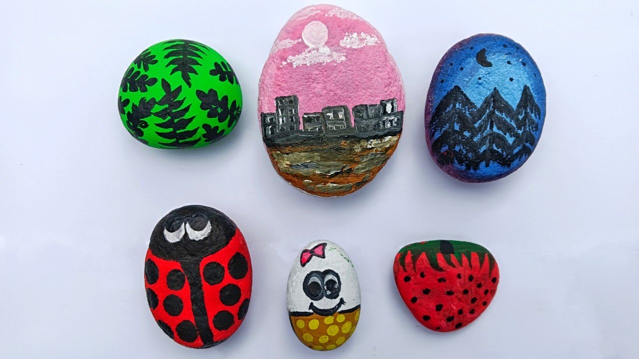 Stone Art Ideas Designs For Beginners || How to Art on Stone || Stone ...