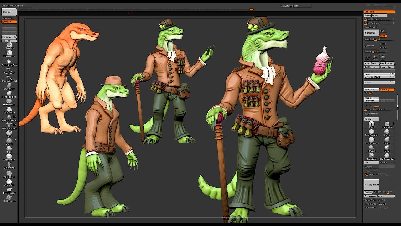 Sculpting a Lizardfolk Snake Oil Salesman in ZBrush for 3D Printing ...