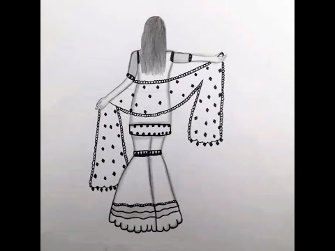 Draw a Girl backside Sharara dress drawing ||Pencil sketch#easydraw ...