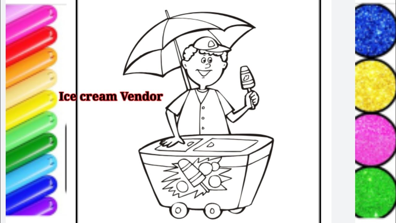 Ice Cream Vendor Drawing and Coloring for kids | How to draw and color ...