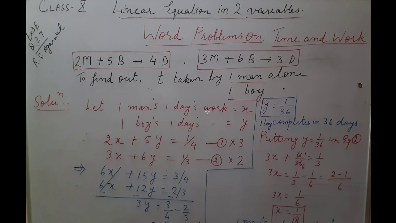 Time and work, linear equation in 2 variables, Class X , Mathematics ...