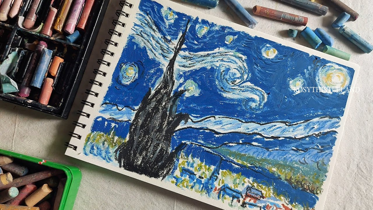 Recreating Van Gogh’s Starry Night : an oil pastel drawing ☁️ - YouTube