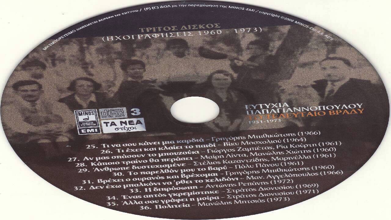 Ευτυχια Παπαγιαννοπουλου - Το Τελευταιο Βραδυ Cd3 - YouTube