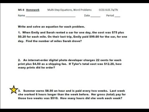 8th grade Math hhs: MS 8 Multi-Step Equations, Word Problems - YouTube