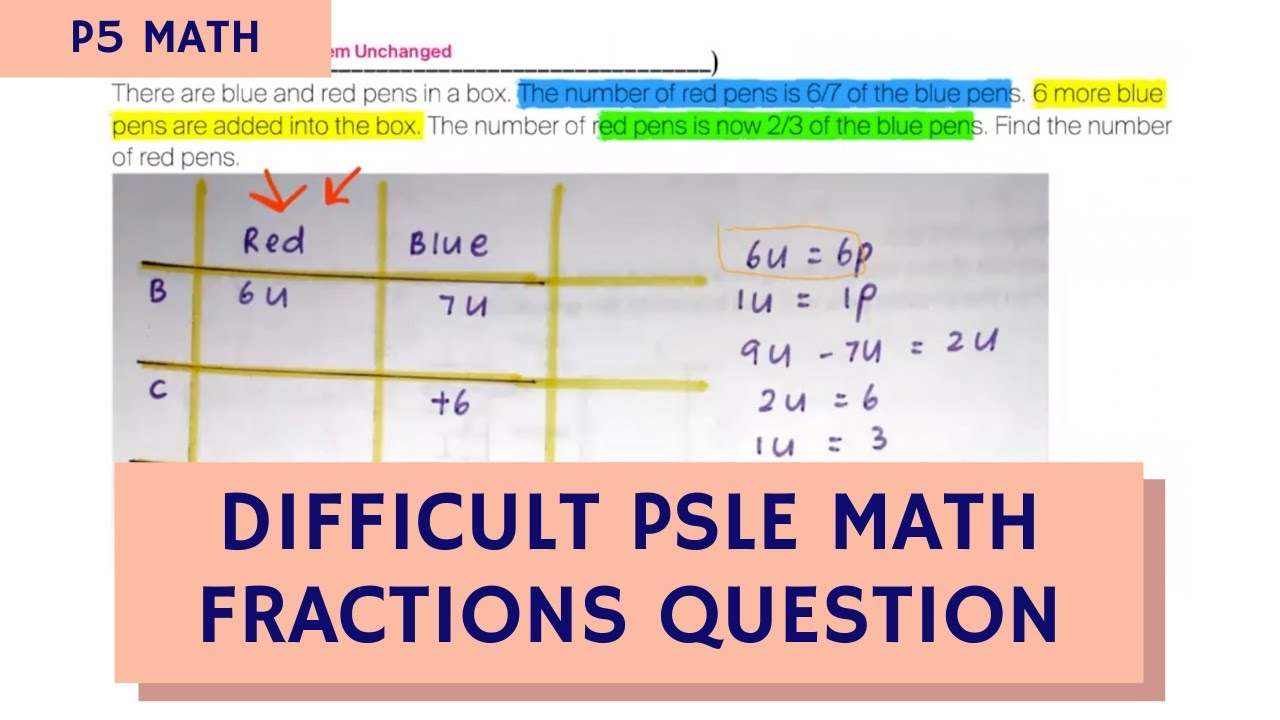 Difficult P5 Math Fractions Word Problem (TTA P5 Math Ep 3) - YouTube