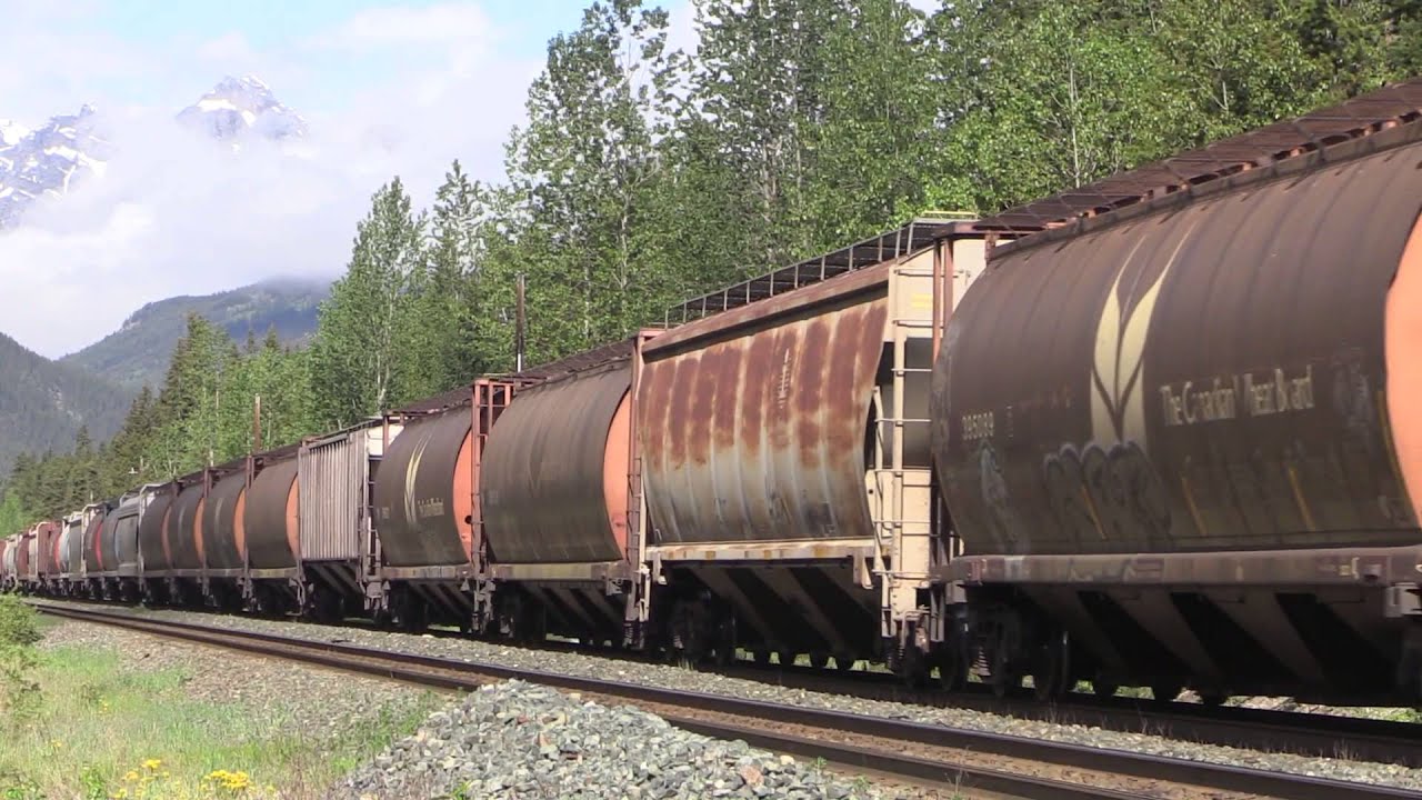 Canadian National grain train at Decoigne, Alberta - YouTube