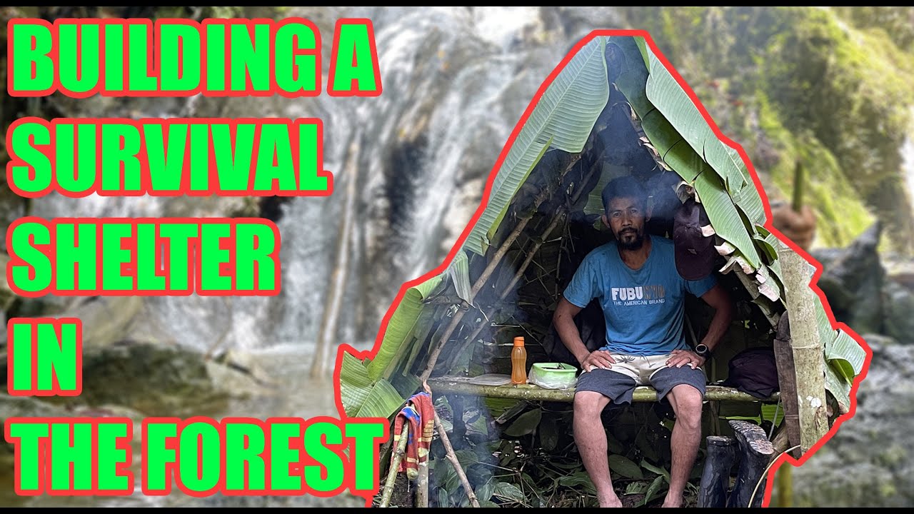 Building A Primitive Survival Shelter in the rain forest - campfire ...