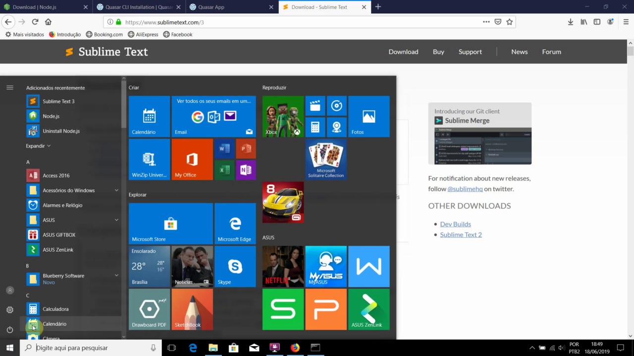 Instalando o Node.js e o Quasar no Windows - YouTube