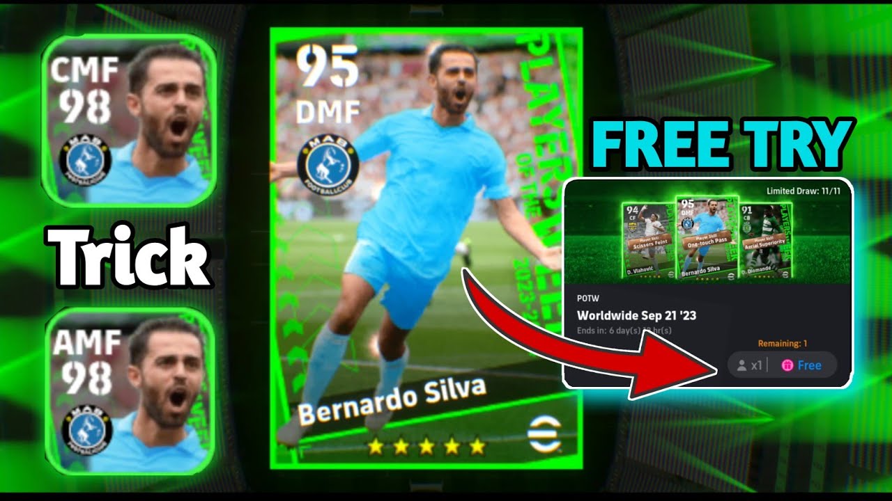 Trick to Get Free Bernardo Silva Potw Card In efootball 2024 ! Bernardo Silva Potw trick - YouTube