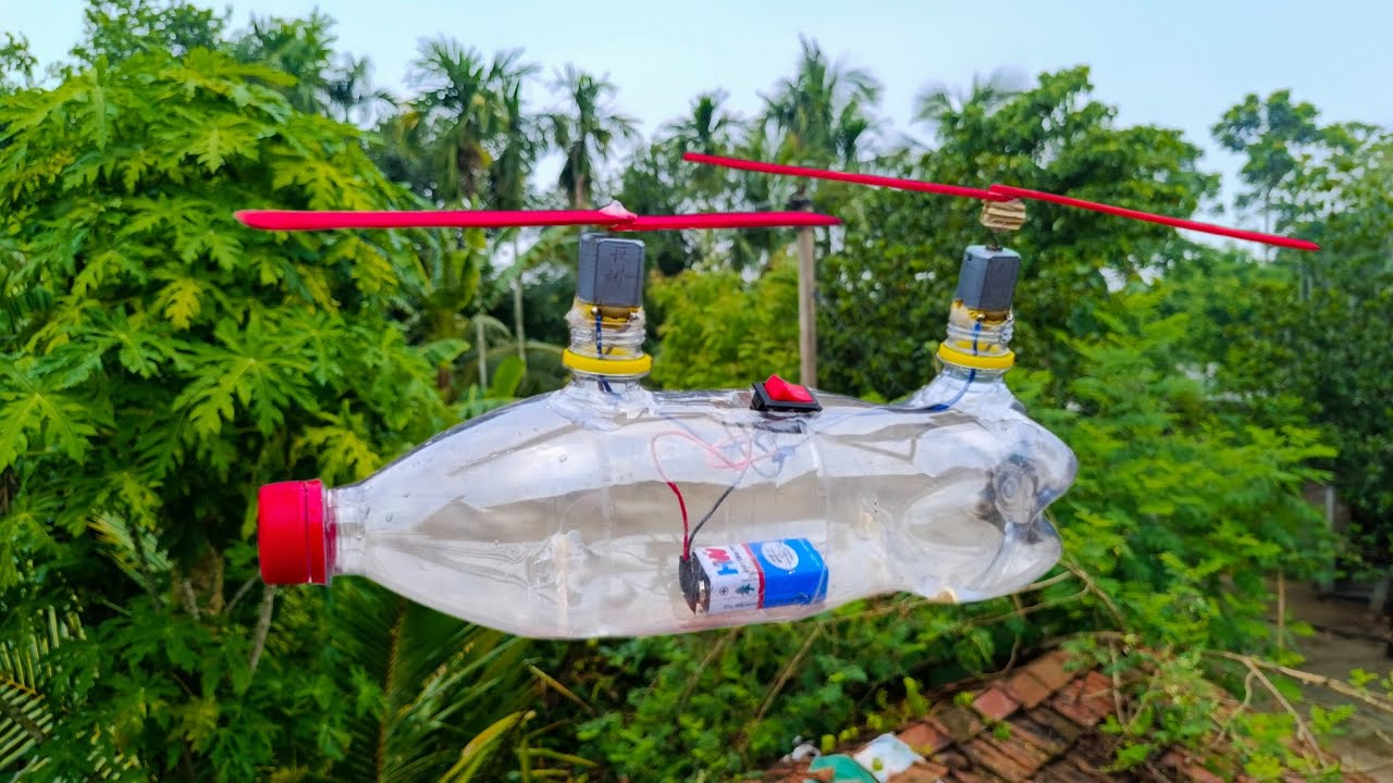 How to make Helicopter using Plastic Bottle at Home | DC motor ...