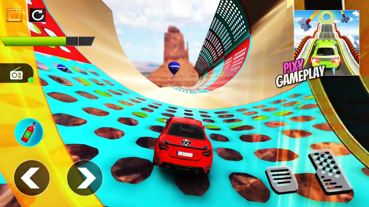 Maneuvers on a colorful circuit || Mega Ramp Car Stunts Race Game ...
