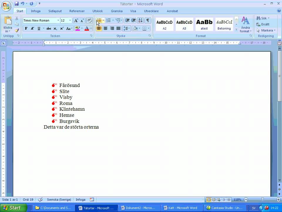 Word 2007 Punkter, Numreringar, Tabeller - YouTube