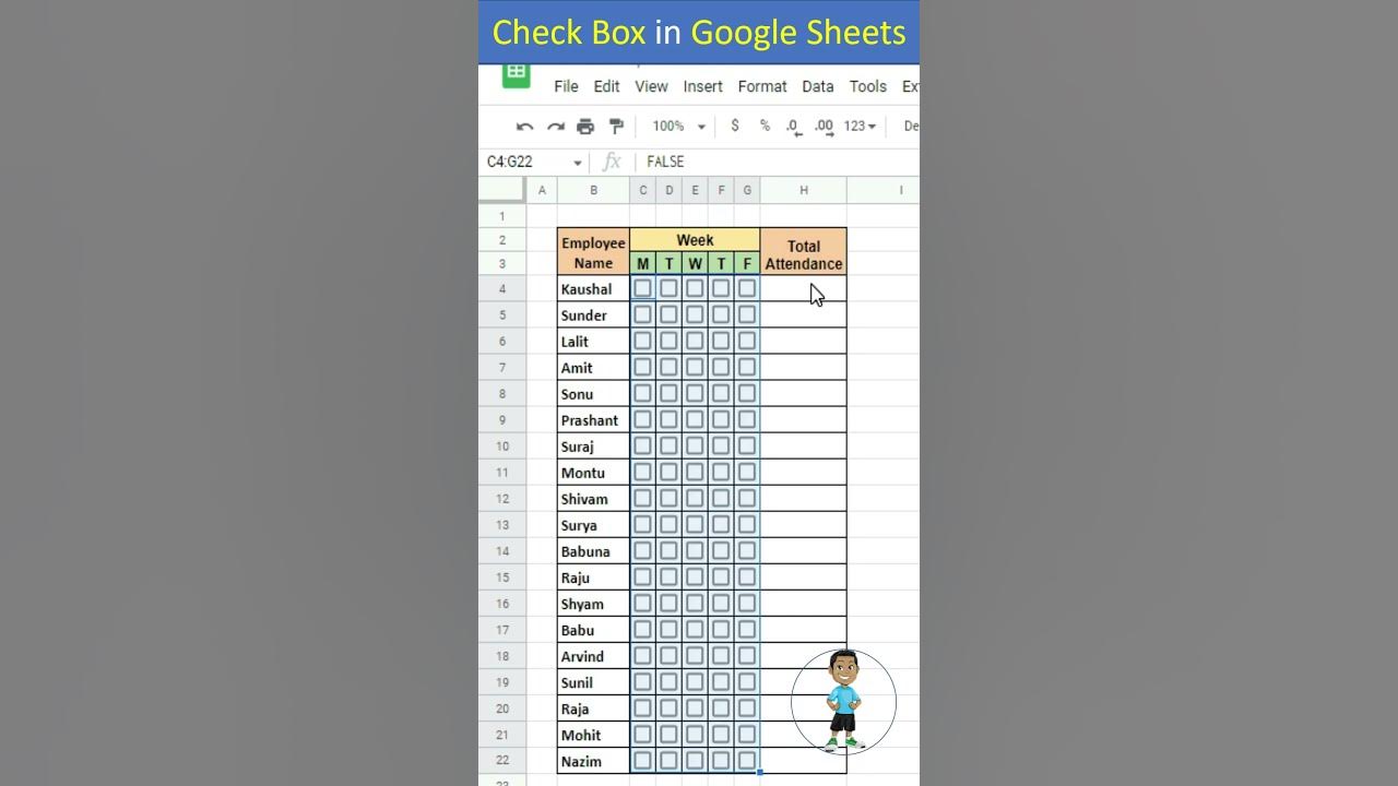 Attendance Sheet in Google Sheets Check Box #googlesheets #exceltutorial #excel #exceltips # ...