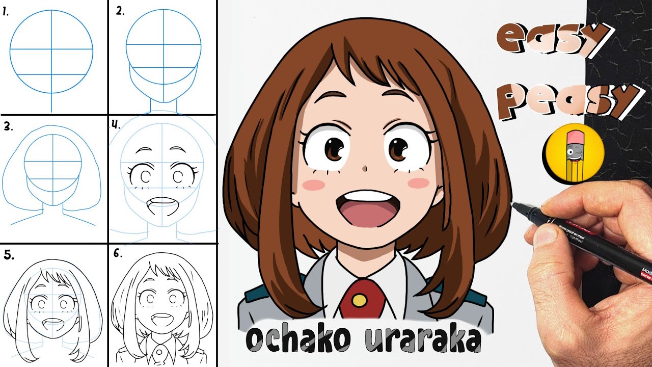 how to draw ochako from my hero academia/easy anime drawing - YouTube