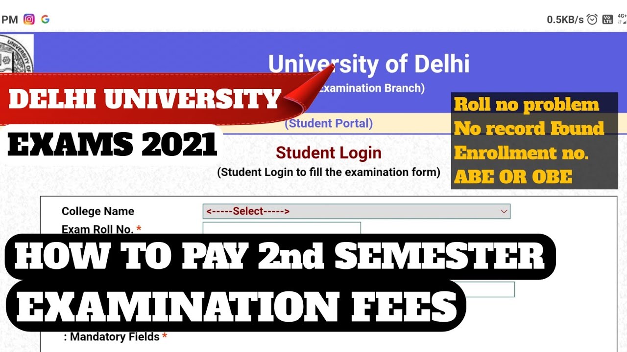 How to pay du 2nd semester exam fees || How to fill Delhi University ...