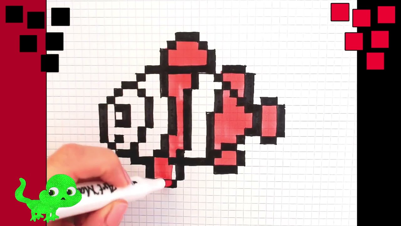Pixel Art hecho a mano Como dibujar un pez payaso Nemo paso a paso ...