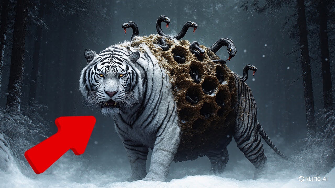 The poor tiger has to live with snakes. The difficult struggle of the ...