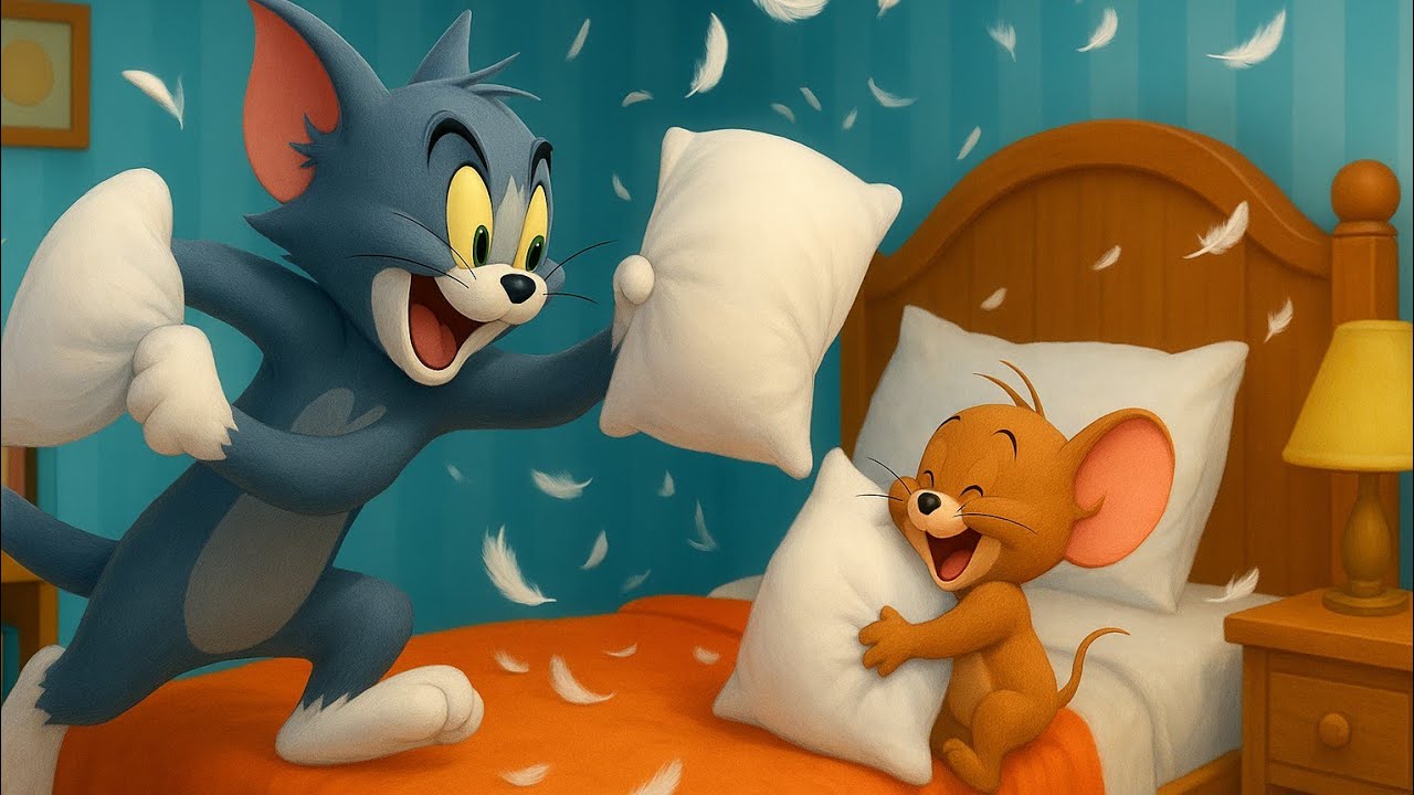 Tom and Jerry Bed Pillow Fight 🛏️ | Funny Cartoon for Kids | Panda Kids TV - YouTube