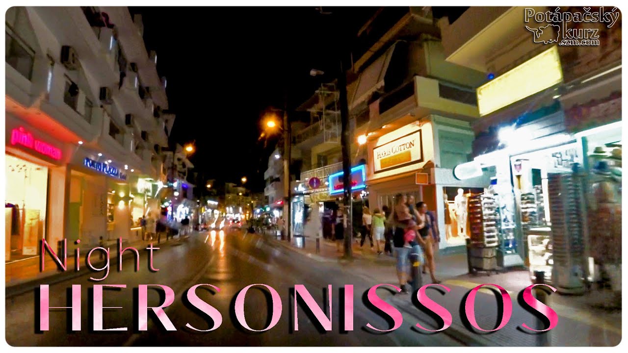 🇬🇷Crete, Hersonissos at the night, Greece - Kréta, mesto Hersonissos v ...