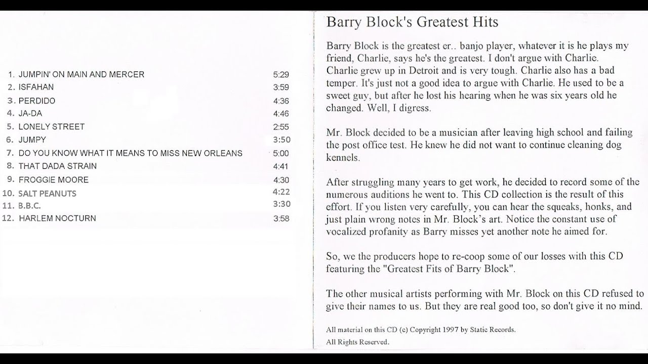 Barry Block's Greatest Hits - YouTube