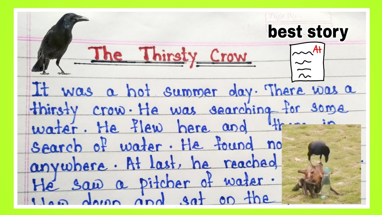 The thirsty crow story in English| one page English handwriting video ...