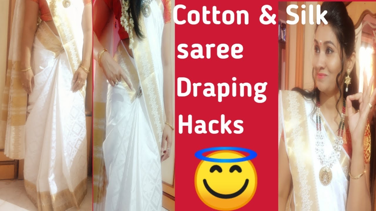 Easy South Indian silk saree drape/Kerala saree drape/ how to wear silk ...