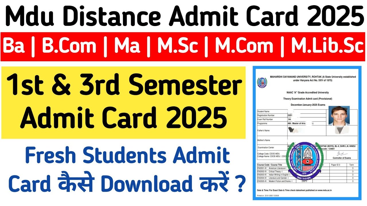 Mdu Distance 1st Semester Admit Card 2025 | Mdu Distance 1st Sem Admit ...