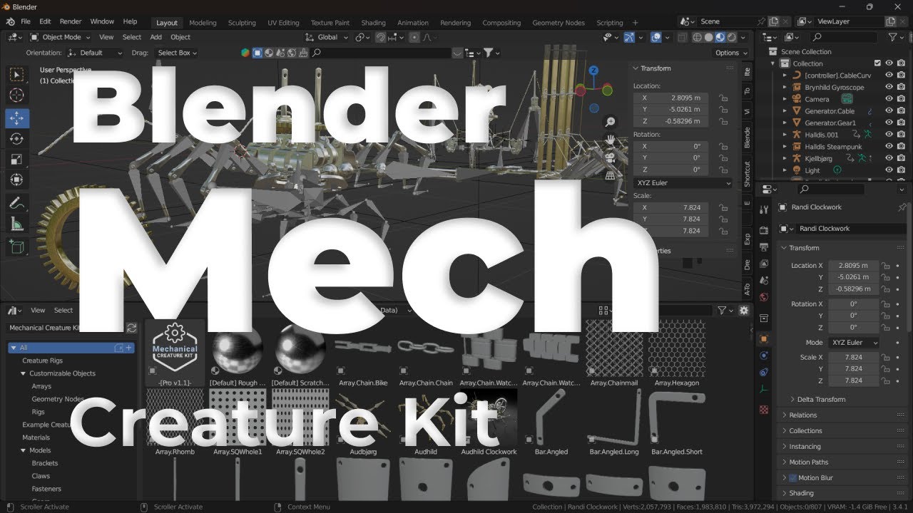 Mechanical Creature Kit in Blender - YouTube