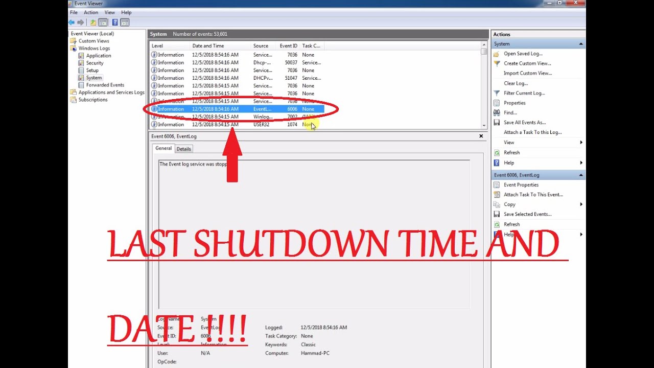 How to find out last shutdown time of PC - YouTube