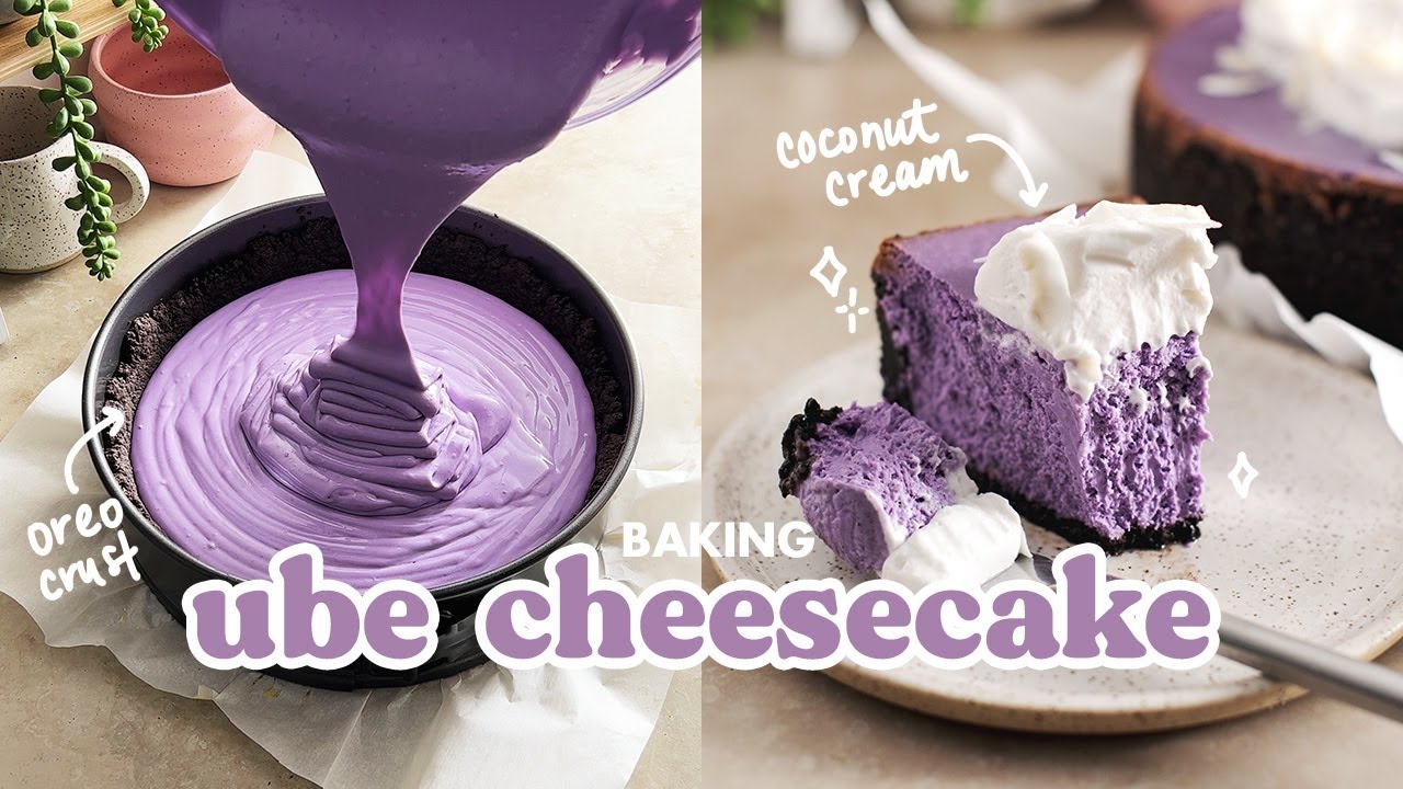 Ube Cheesecake 💜 oreo cookie crust, coconut whipped cream - YouTube