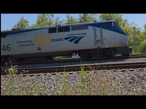 Train meet part 1 Amtrak Maple leaf 63 with 46 meets with an CSX intermodal train at N Kirkville ...
