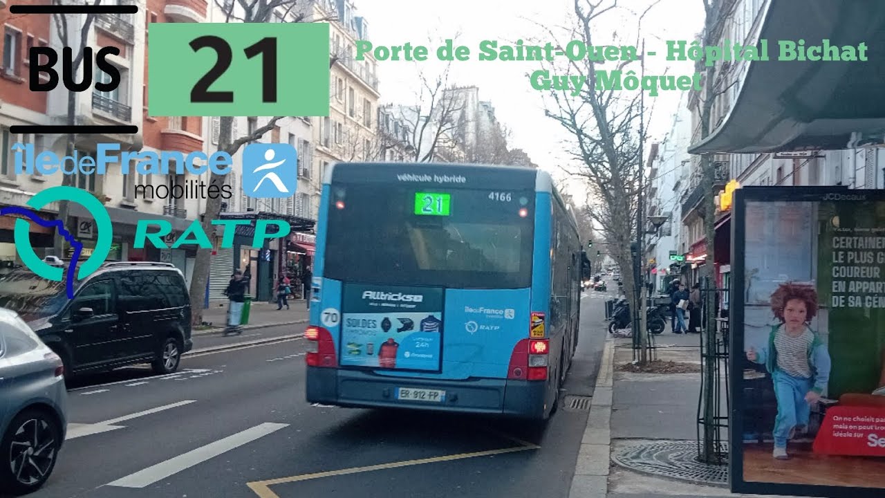 Bus 21 Ratp man lion's city Hybride Le Trajet Entre Porte de Saint-Ouen ...