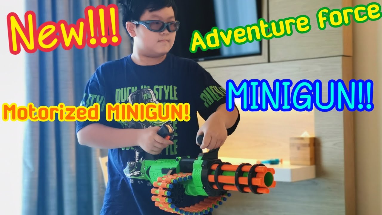 Review | Adventure force V-Twin Minigun!!! : Chain-Fed Minigun Spinning ...