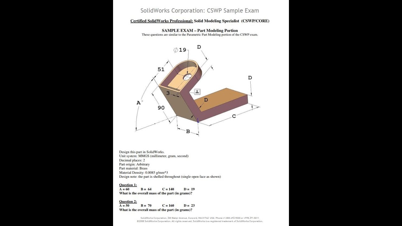 CSWP - Solidworks - Question 1 and 2 - YouTube