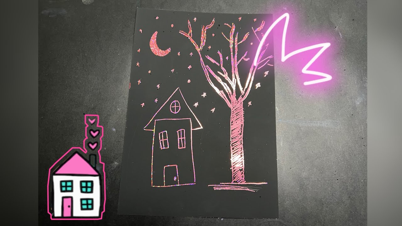 Drawing a house in the magic black paper - YouTube
