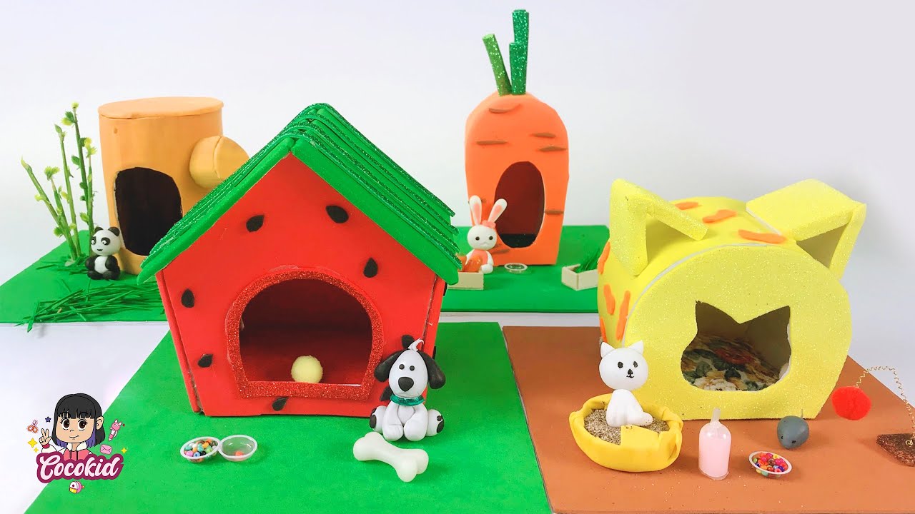 DIY Miniature animal set collection | Pet House | Rabbit, Panda, Puppy ...