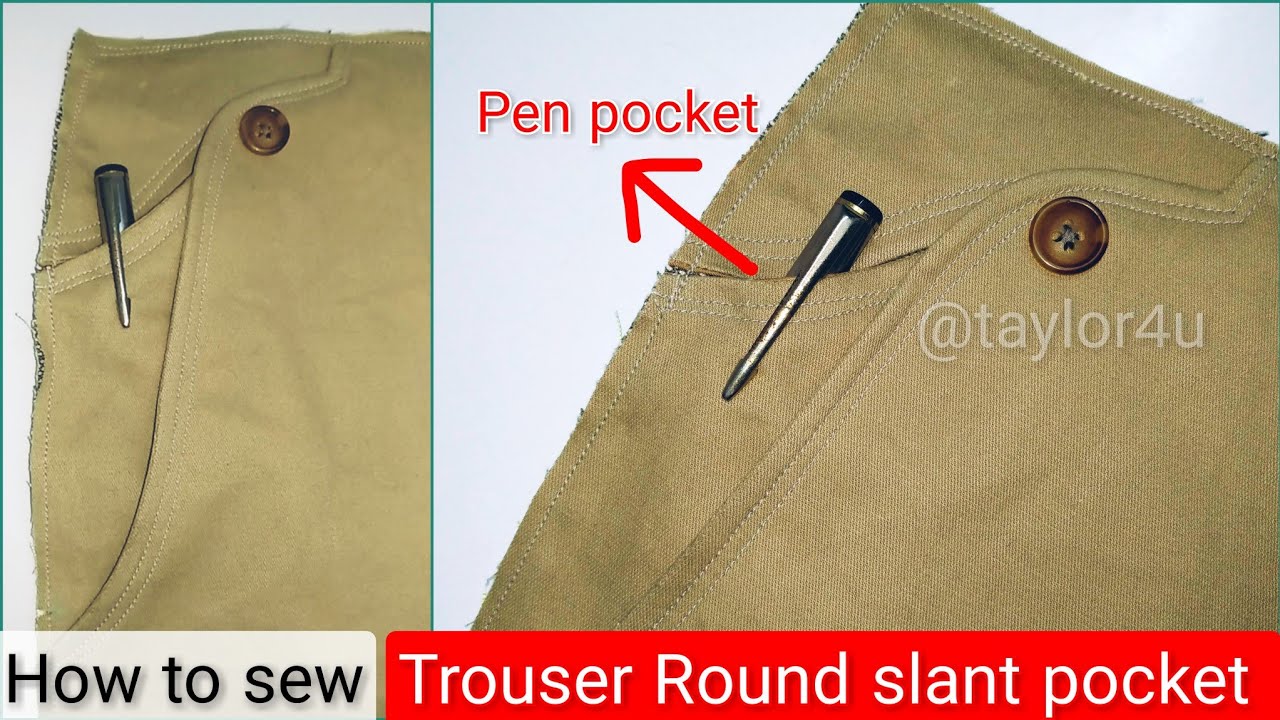 How to sew trouser round slant pocket | watch pocket | Cross pocket ...