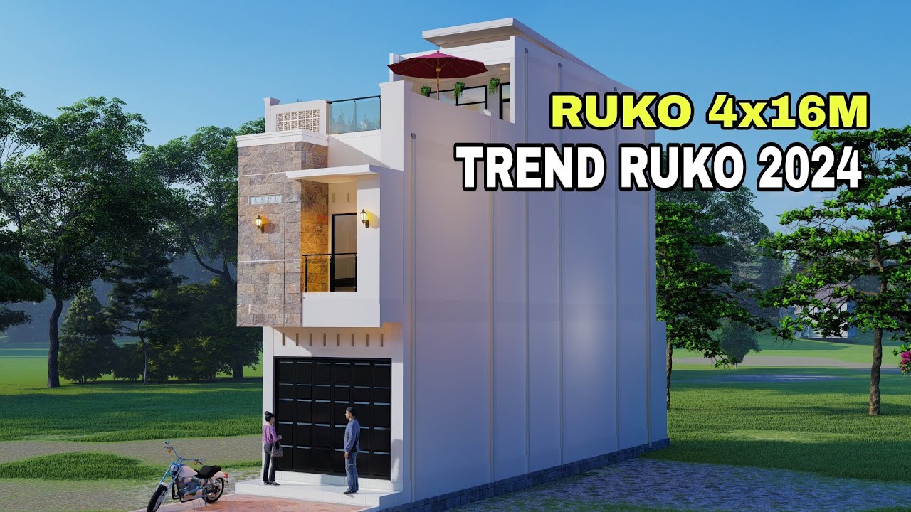Desain ruko kecil 4x16m 2 lantai - YouTube
