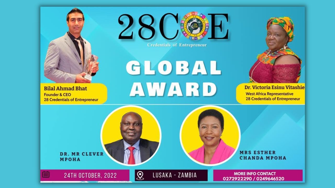 28COE Award For Mr. Clever Mpoha & Mrs. Esther Chanda Mpoha At ZAMBIA ...