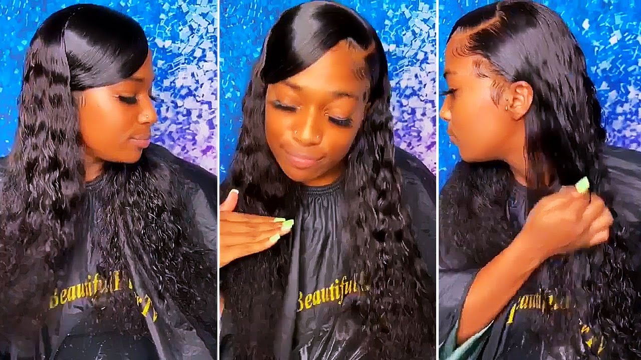Lace Wig Install with Side Swoop😍| Perfect water wave pattern🥰|Modern ...