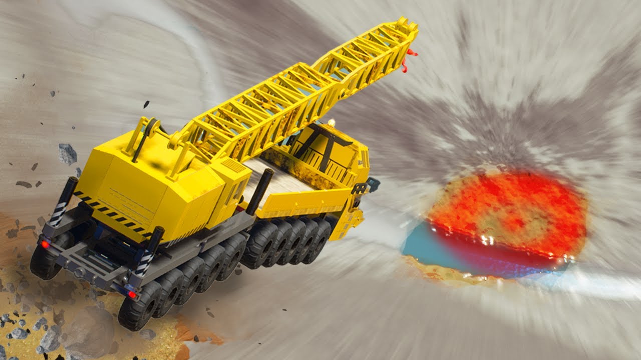 THREW LEGO CONSTRUCTION CRANE OFF HUGE MOUNTAIN! FALL OFF A CLIFF - 😁 ...