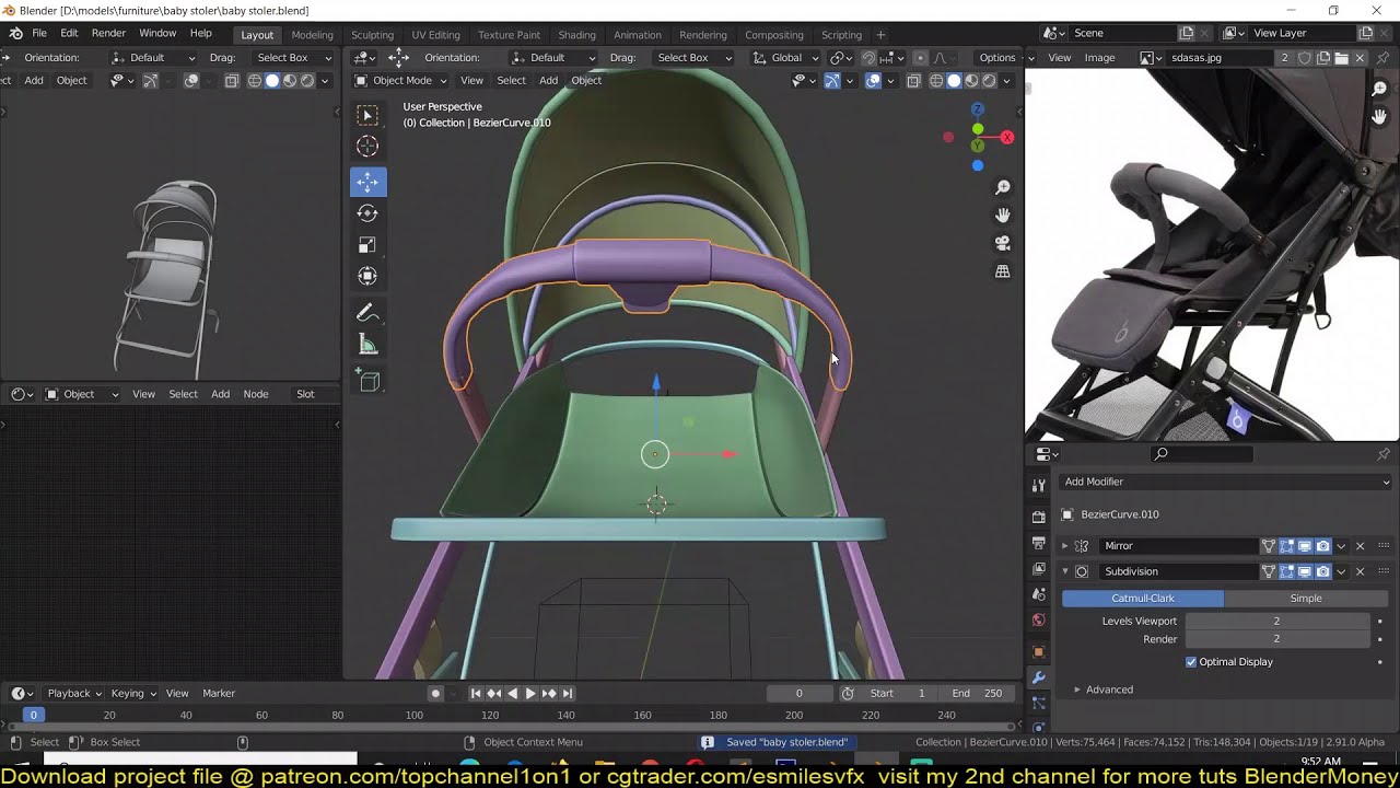 modeling a baby stroller in blender - YouTube