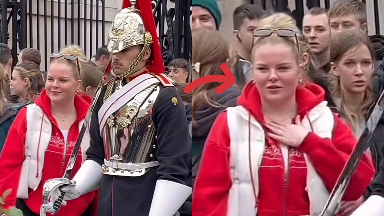 Woman Instantly Regrets Touching Royal Soldier - YouTube
