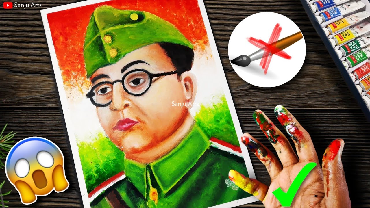 Painting With Fingers, Drawing Netaji Subhash Chandra Bose, Watercolor ...