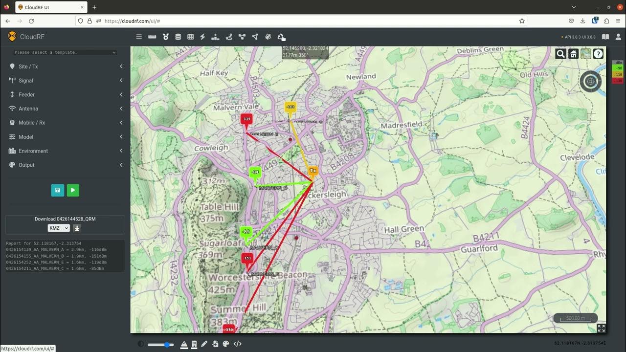 CloudRF user interface: Analysis functions (Path tool,Best Server,Archive,Super layer ...