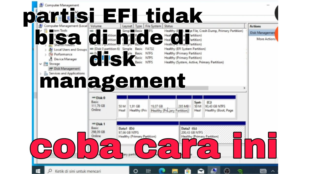 Cara menghapus atau hide partisi EFI di windows 10 - YouTube