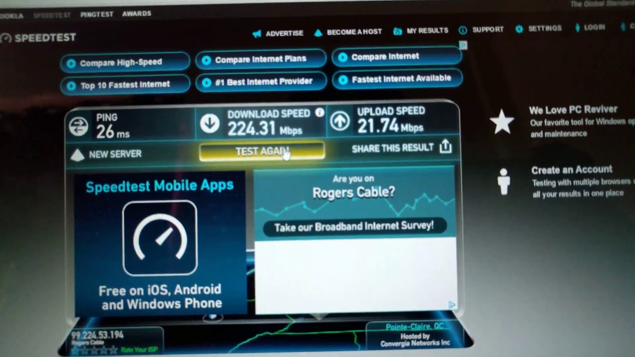 Rogers Ignite 250u speed test - YouTube